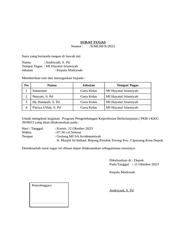 Surat Tugas PKB | PDF