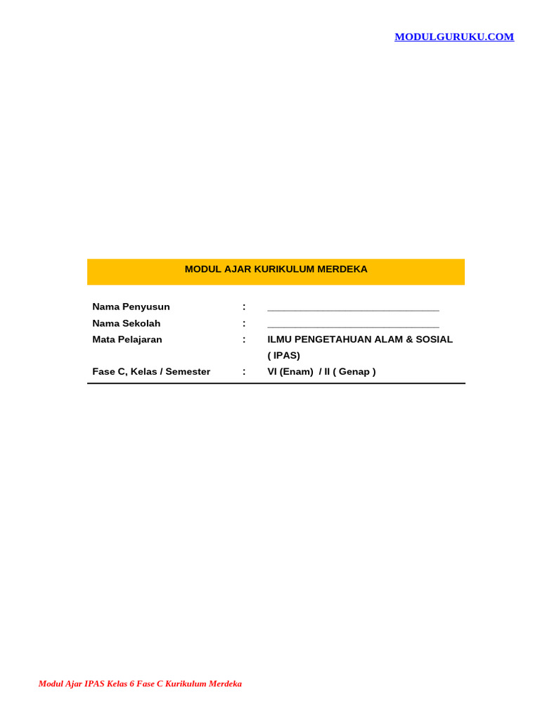 Modul Ajar IPAS Kls 6 Fase C Kurmer Bab 8 (Modulguruku - Com) | PDF