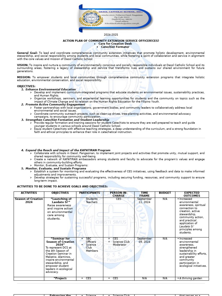 ULP Community Extension Action Plan | PDF | Catechism | Community