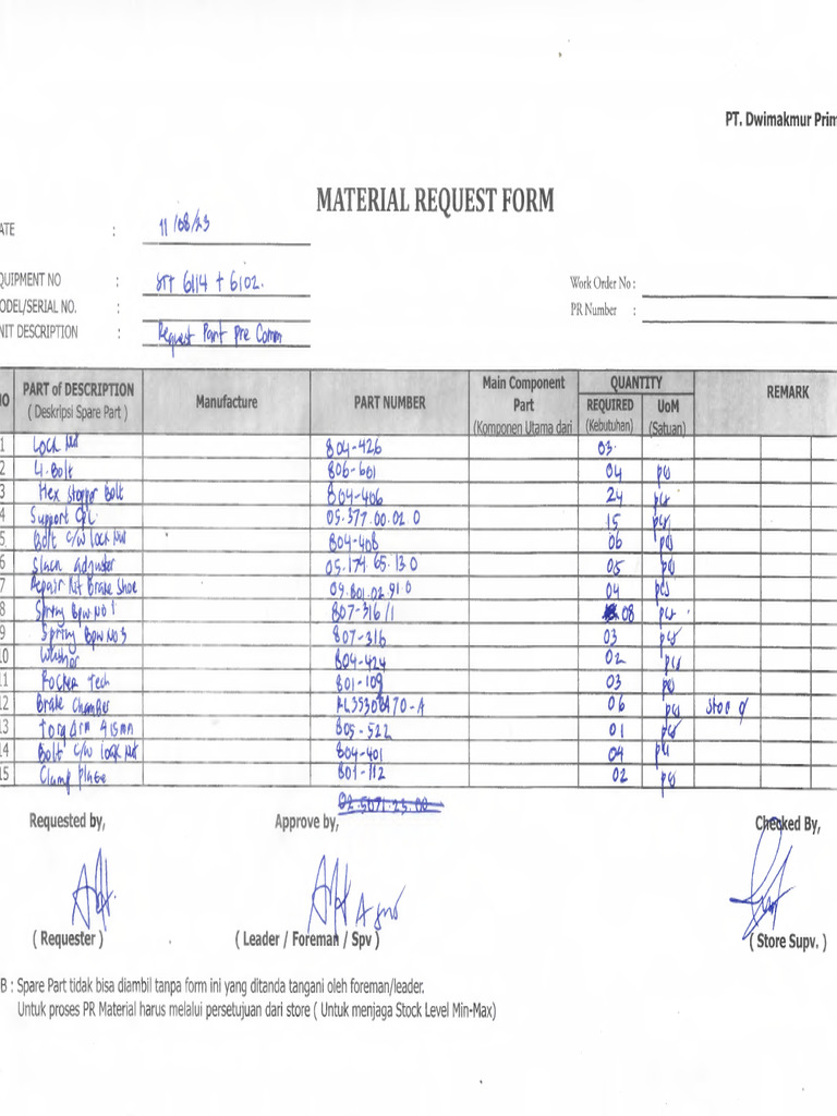 MR Req Part Precom Trailer BPW | PDF