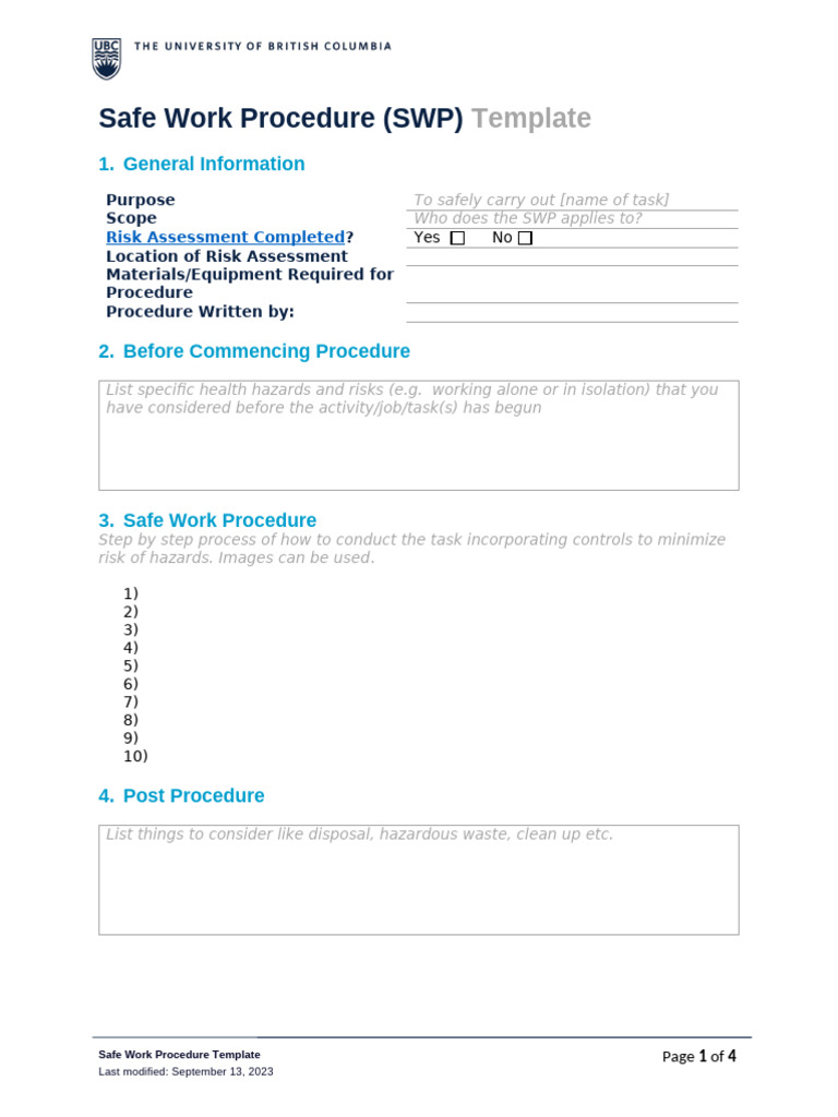 General-SWP-Template | PDF | Personal Protective Equipment | Underwater ...