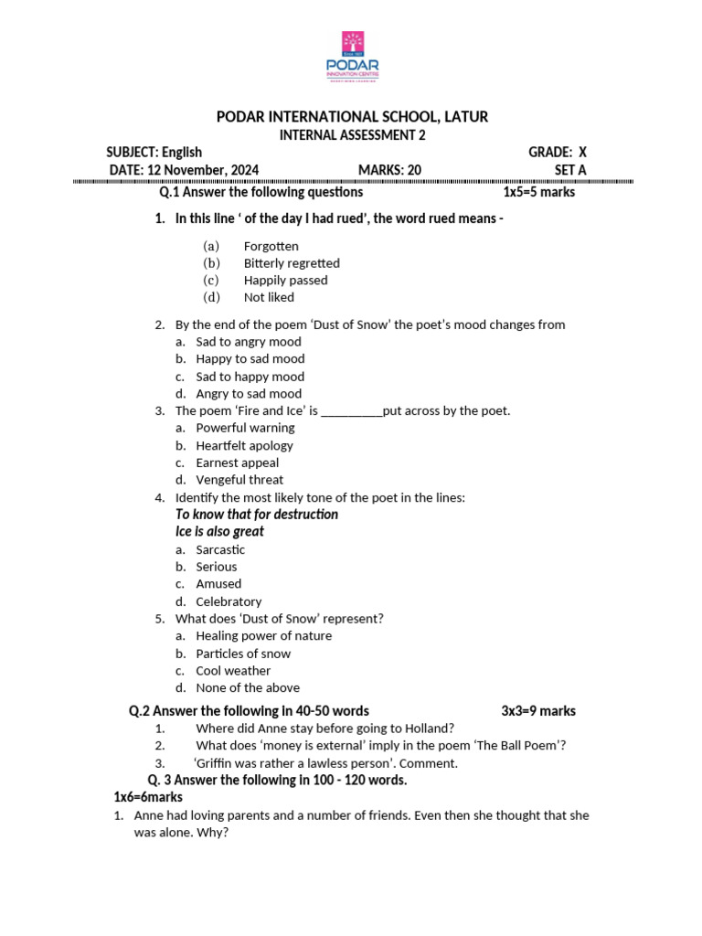 INTERNAL ASESSMENT 2 - Eng Set A | PDF