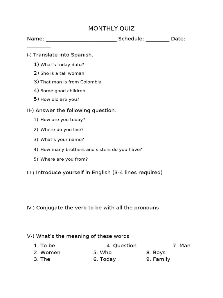 Monthly Quiz 1 | PDF
