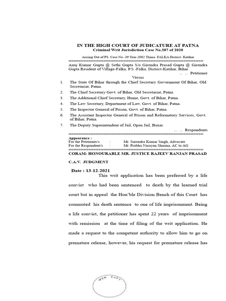 Anuj Kumar Gupta V State of Bihar | PDF | Sentence (Law) | Pardon