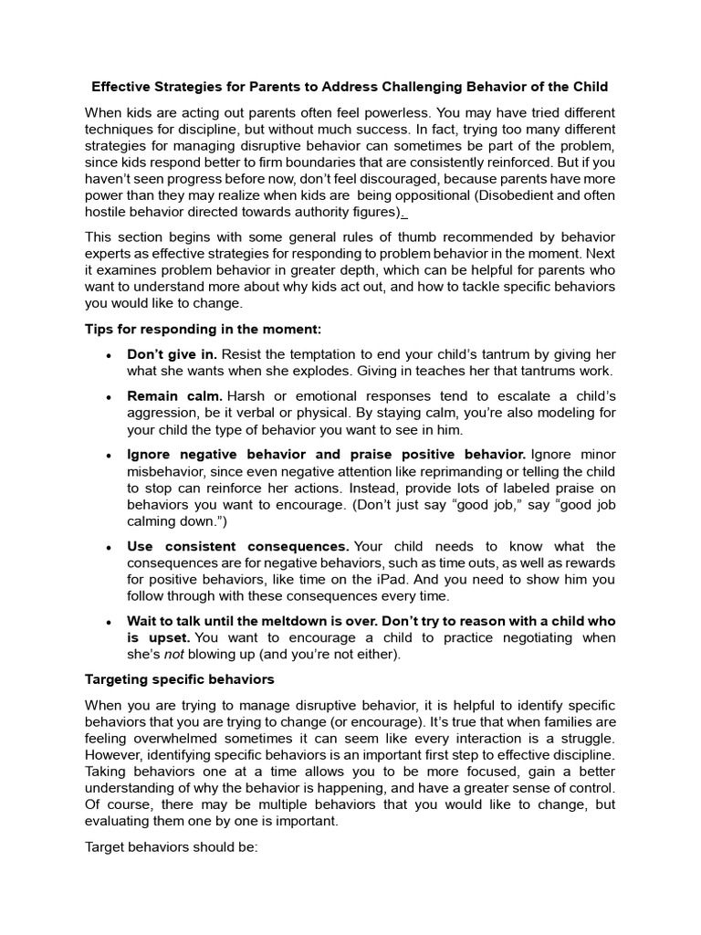Parenting Tips for Managing Child Behavior | PDF | Behavior | Disciplines