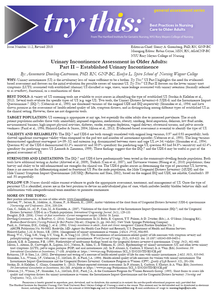 Urinary Incontinence Assessment Tools | PDF | Urinary Incontinence ...