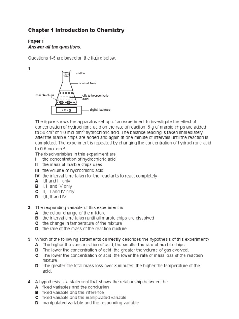 Chemistry Quiz Chapter 1 Form 4 | PDF | Concentration | Experiment