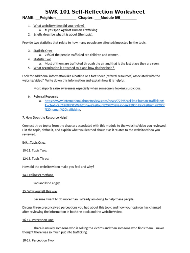 Module 5:6 Self-Reflection | PDF | Human Trafficking | Perception