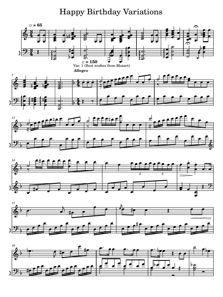 Happy Birthday Variations | PDF | Compositions For Piano | Musical Forms