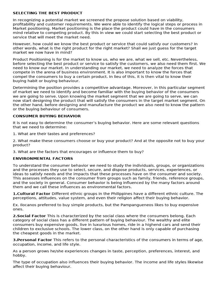 Best Product Selection Strategies | PDF | Consumer Behaviour | Behavior