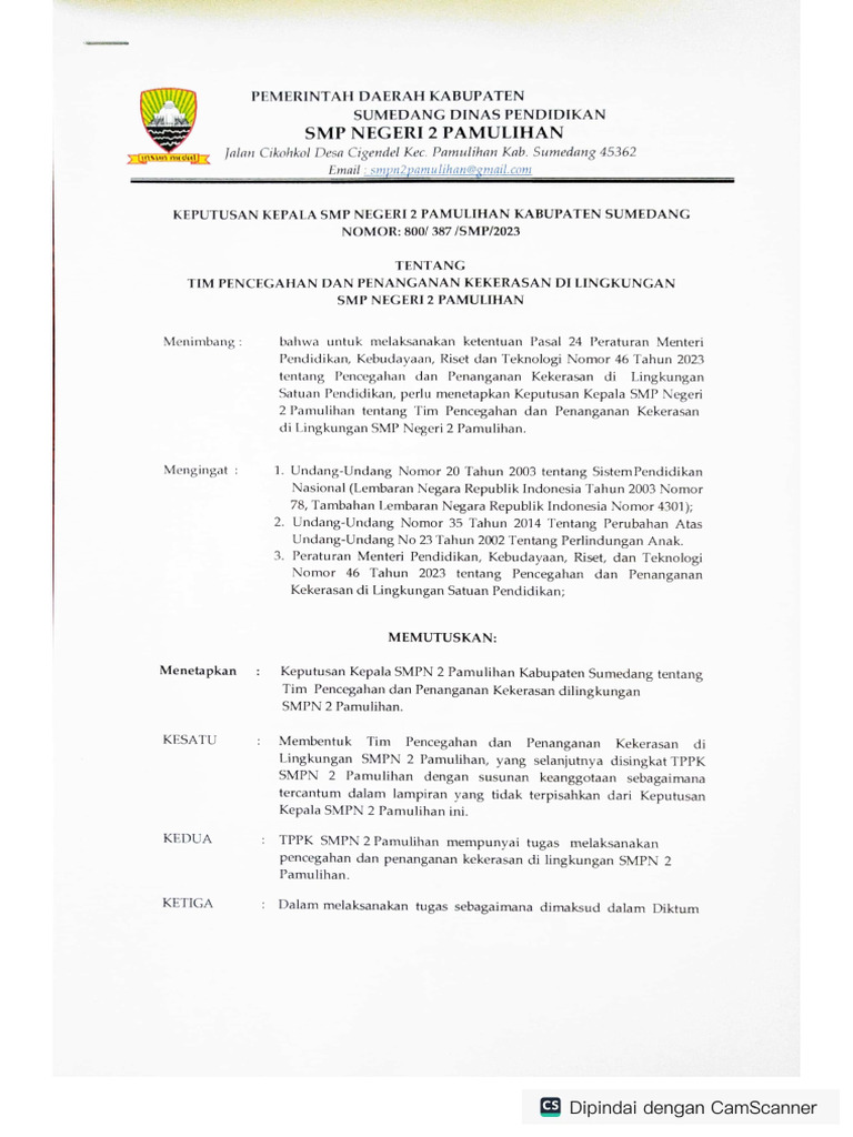 sk tim ppk smpn 2 pamulihan | PDF