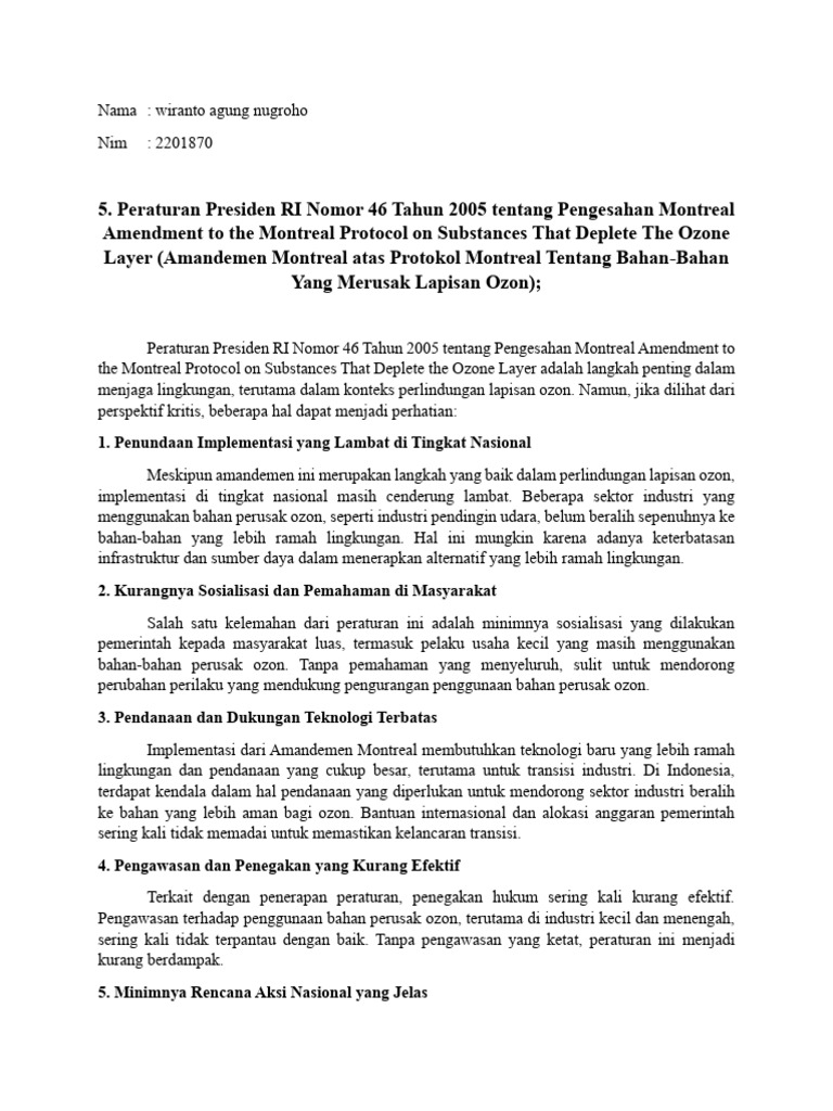 Peraturan Presiden RI Nomor 46 Tahun 2005 Tentang Pengesahan Montreal ...