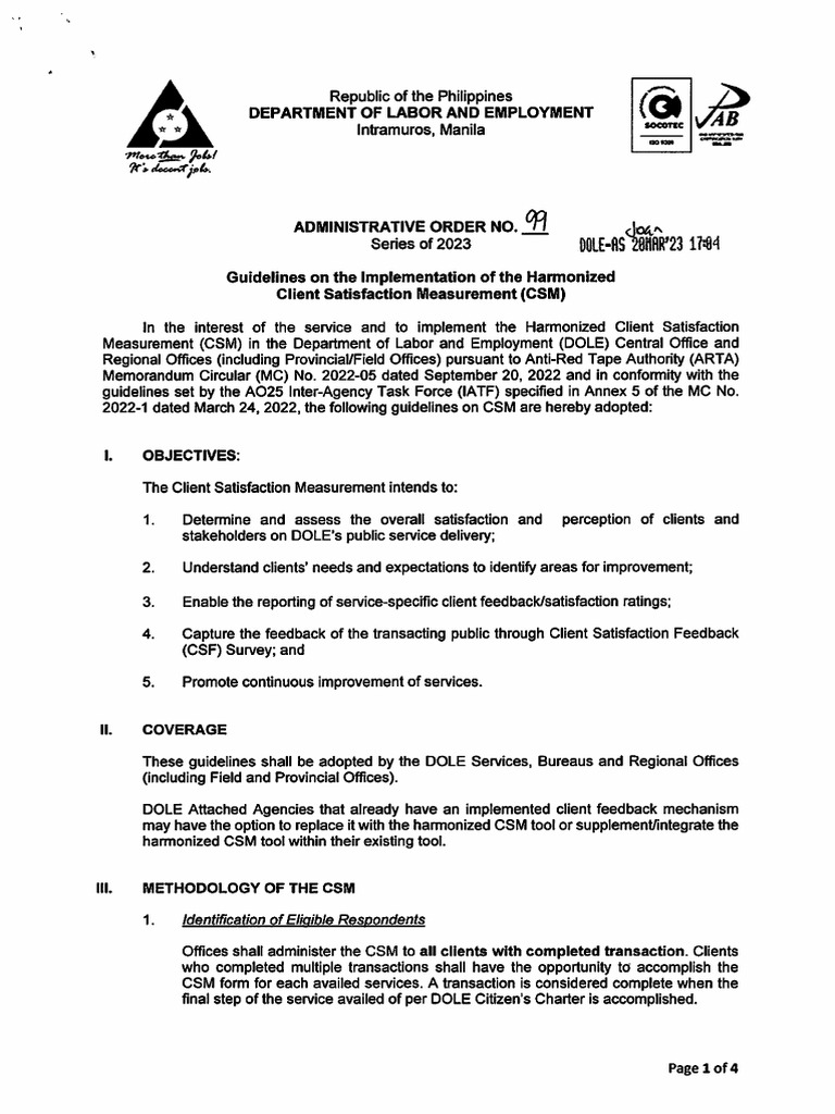 AO 99-23 Guidelines On The Implementation of The Harmonized Client ...