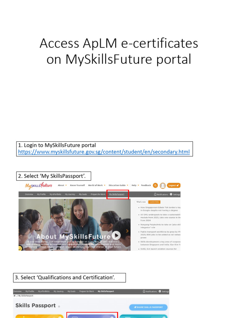 Access ApLM E-Certificates On MySkillsFuture Portal | PDF