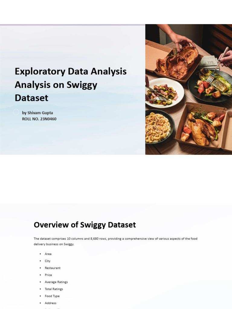 Exploratory Data Analysis Analysis On Swiggy Dataset: by Shivam Gupta ROLL NO. 23N0460 | PDF