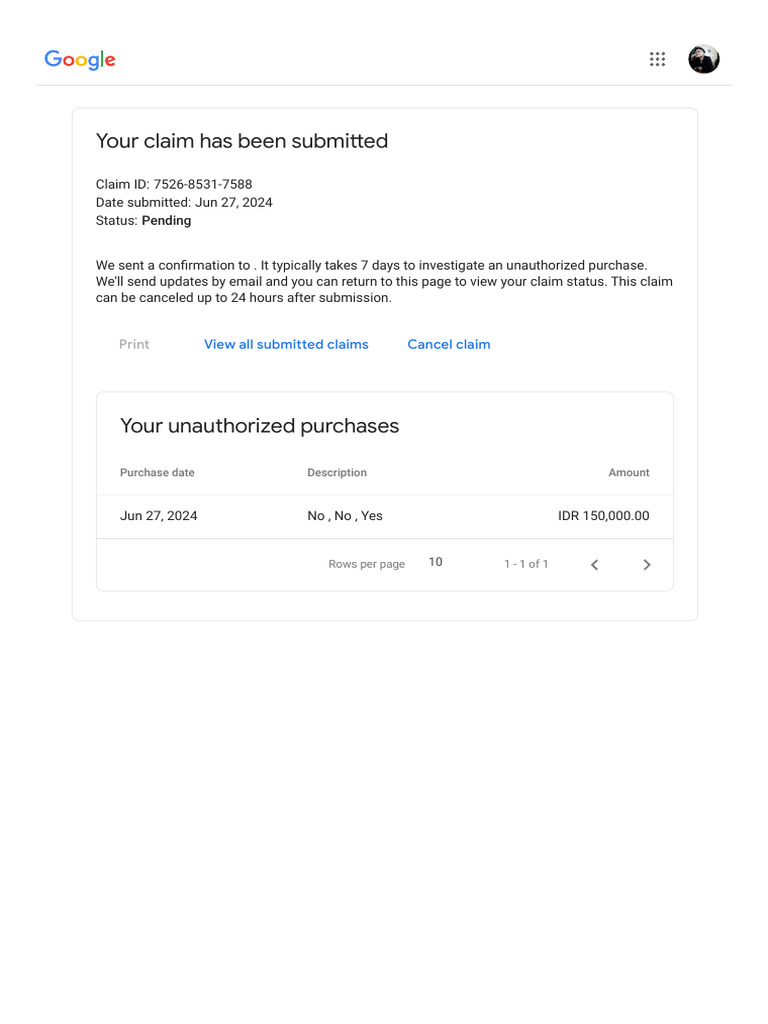 Unauthorized Purchase Claim Status | PDF