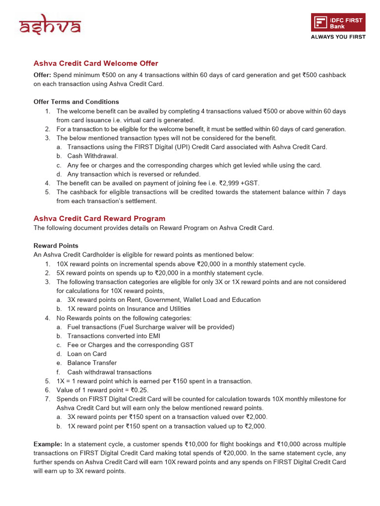 Ashva Credit Card Welcome Offer | PDF | Credit Card | Loyalty Program