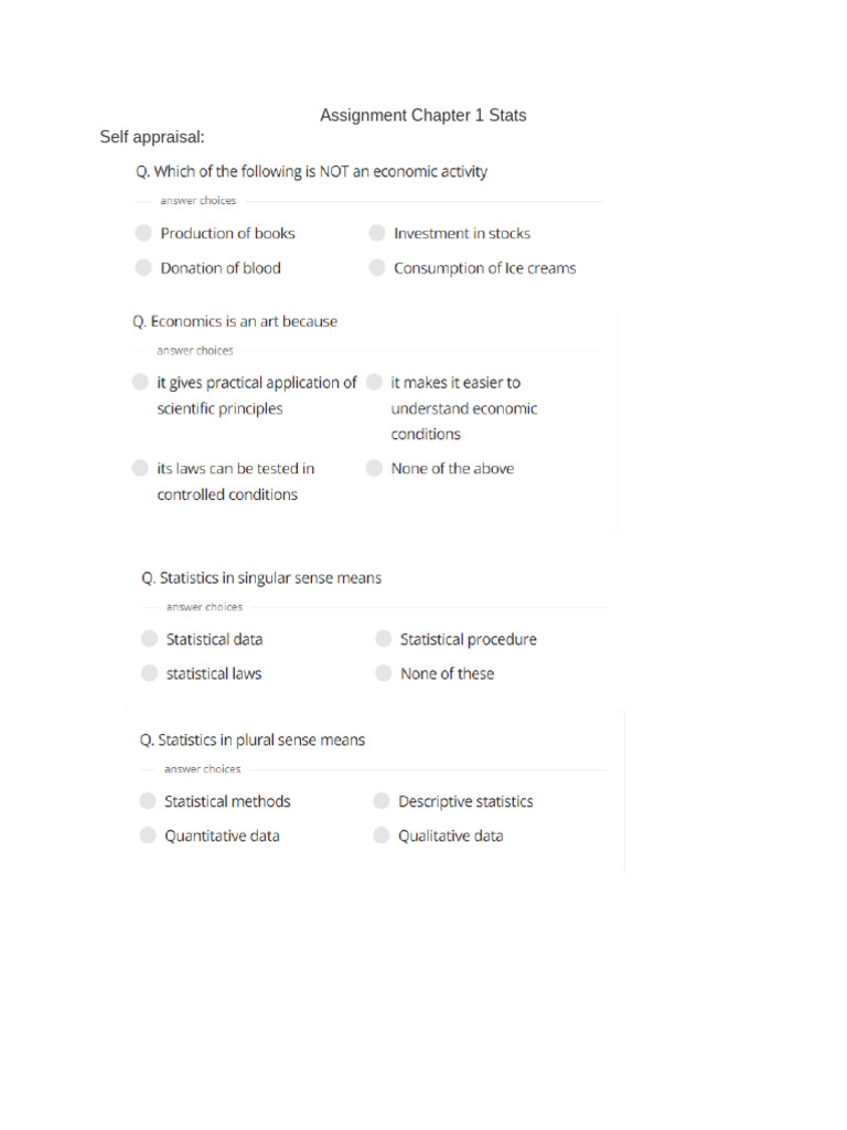 Assignment Chapter 1 Stats | PDF