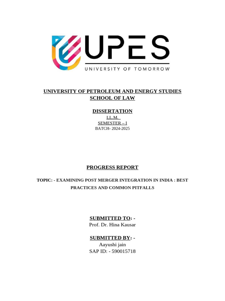 Aayushi Jain Dissertation Progress Report | PDF | Mergers And ...