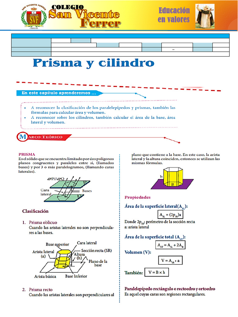 06 DICIEMBRE PRISMA Y CILINDRO 3RO GEOMETRÍA | PDF