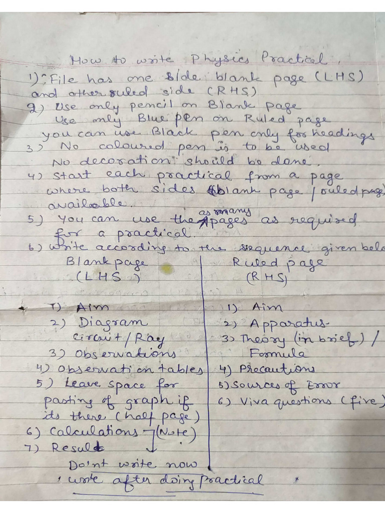 Instructions For Writing Physics Practical | PDF