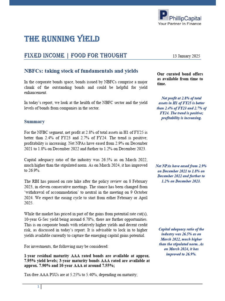 Running Yield 13 Jan 2024 | PDF | Loans | Bonds (Finance)
