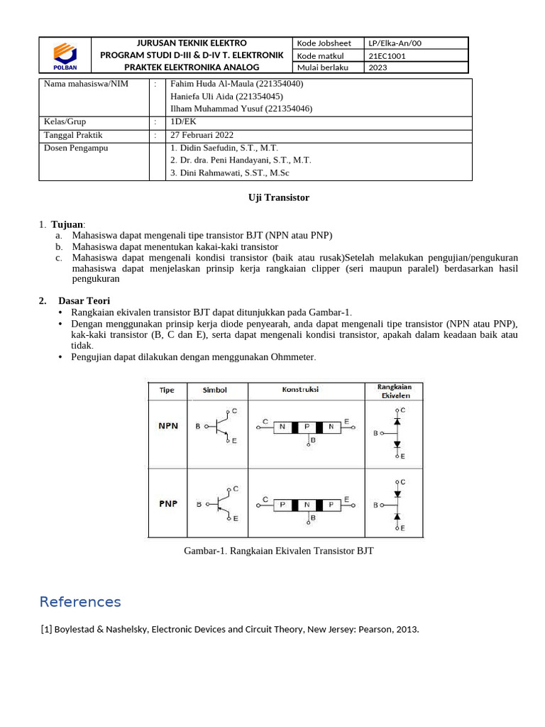 Praktik Uji Transistor BJT Elektronika | PDF