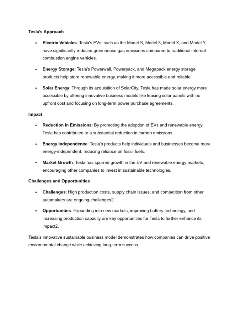 Tesla's Sustainable Innovation Impact | PDF