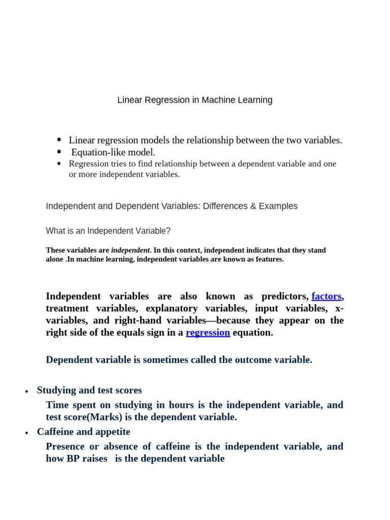 Class 1 Linear Regression | PDF | Dependent And Independent Variables | Linear Regression