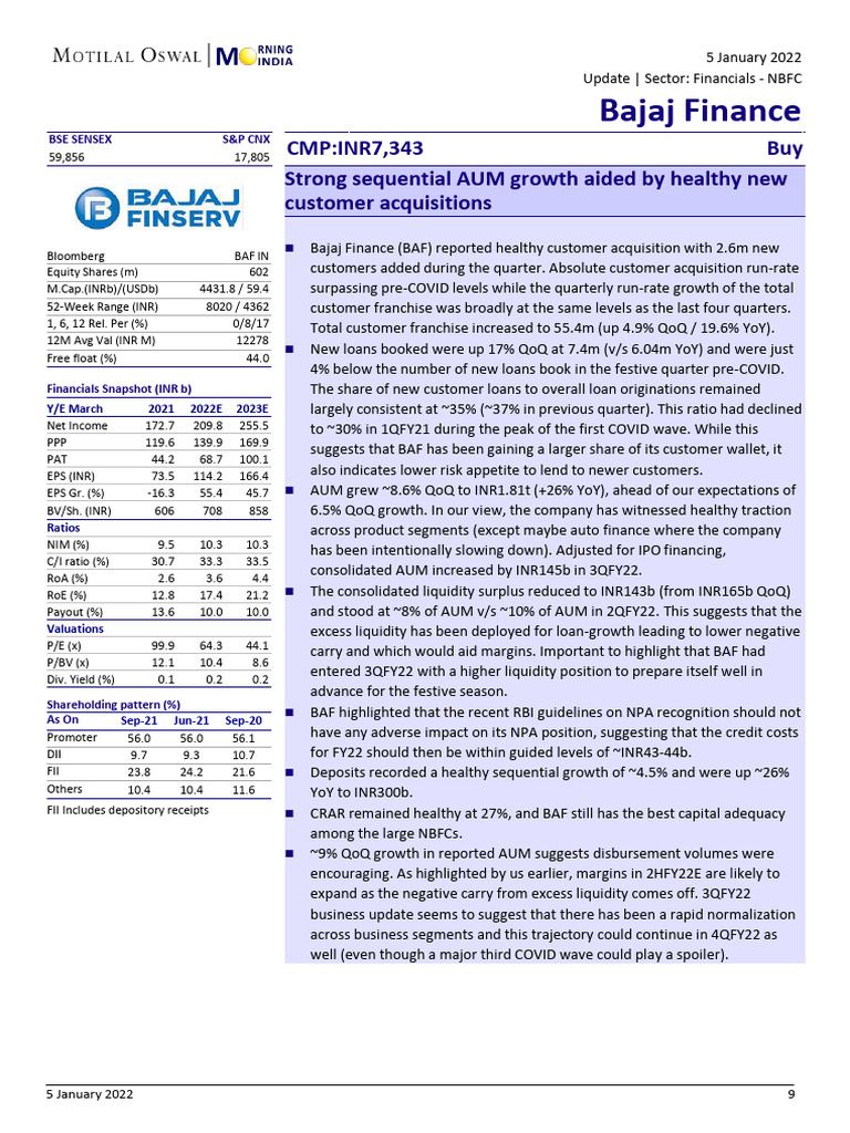 Motilal Oswal Bajaj Finance Update | PDF | Business | Private Sector