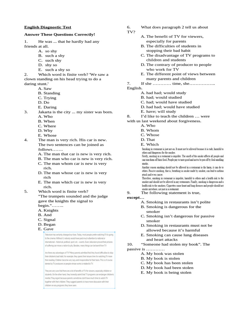 English Diagnostic Test-LM XII | PDF