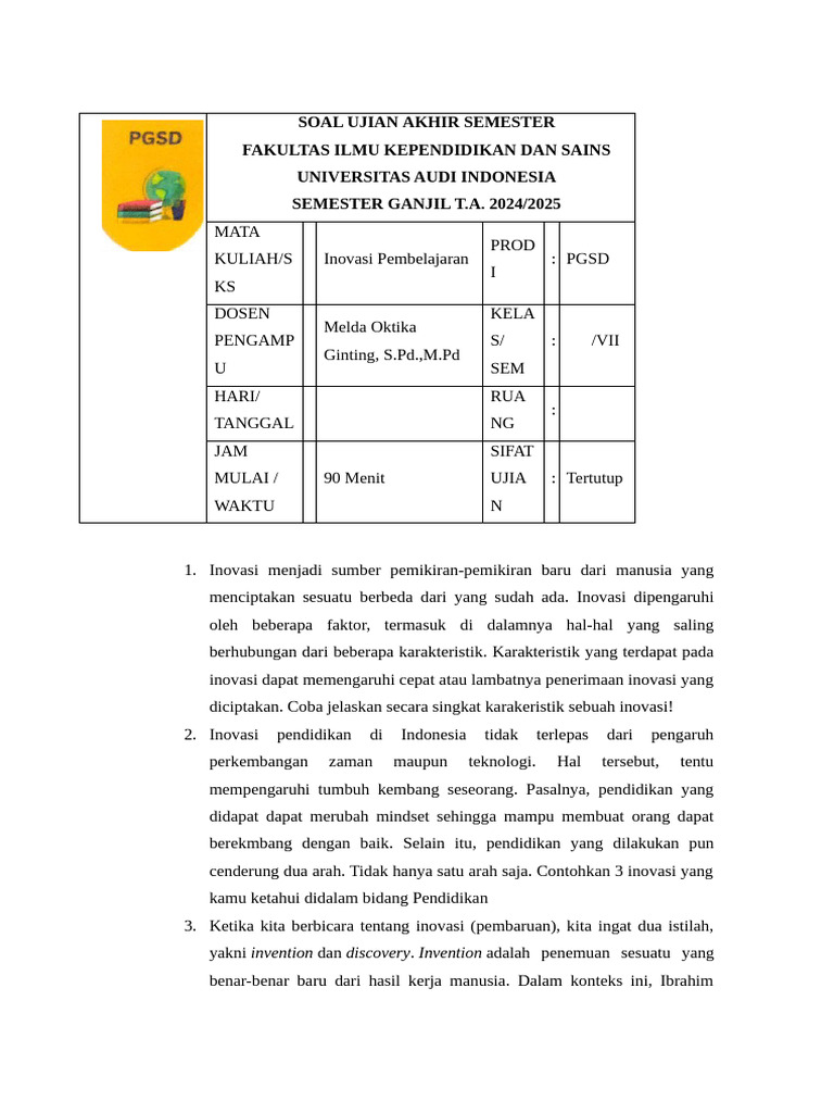 UAS MK Inovasi Pembelajaran | PDF