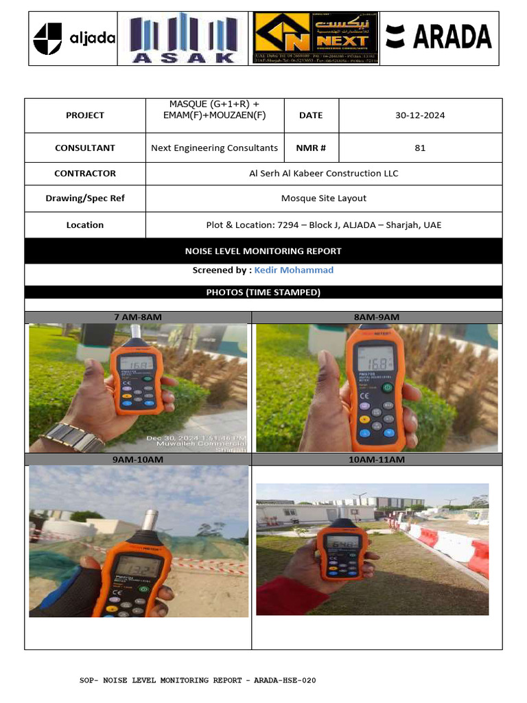 Noise Level Monitoring Report - Aljada | PDF