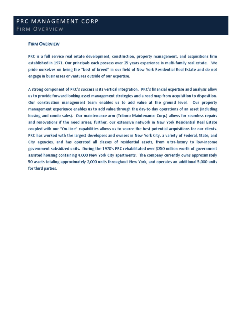 PRC Management Supplemental | PDF | Property Management | Leadership In ...