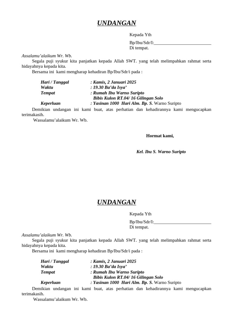 Undangan Yasinan | PDF