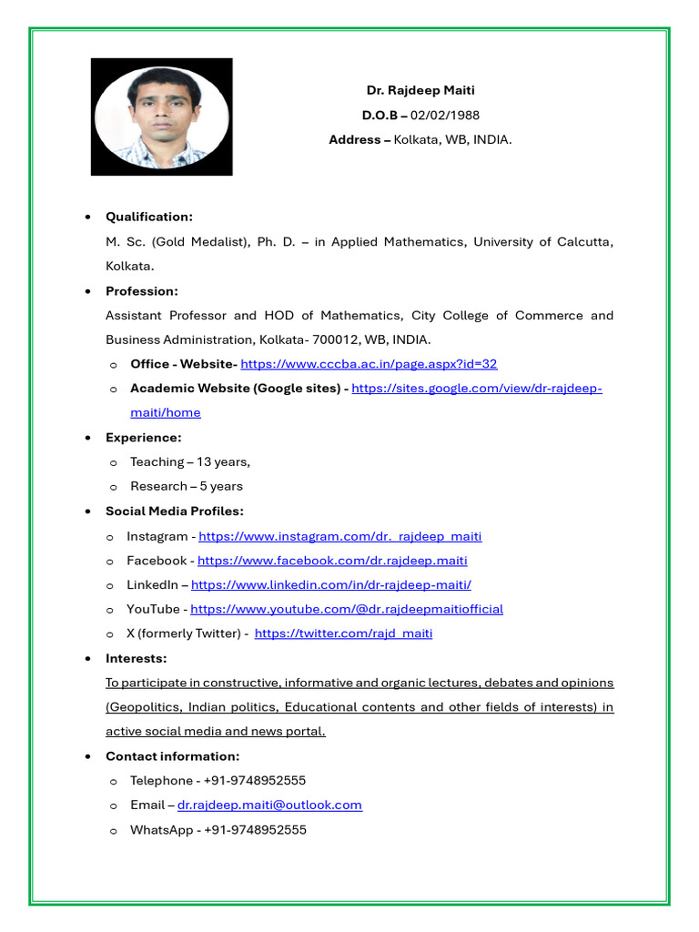 Dr. Rajdeep Maiti: Profile Overview | PDF