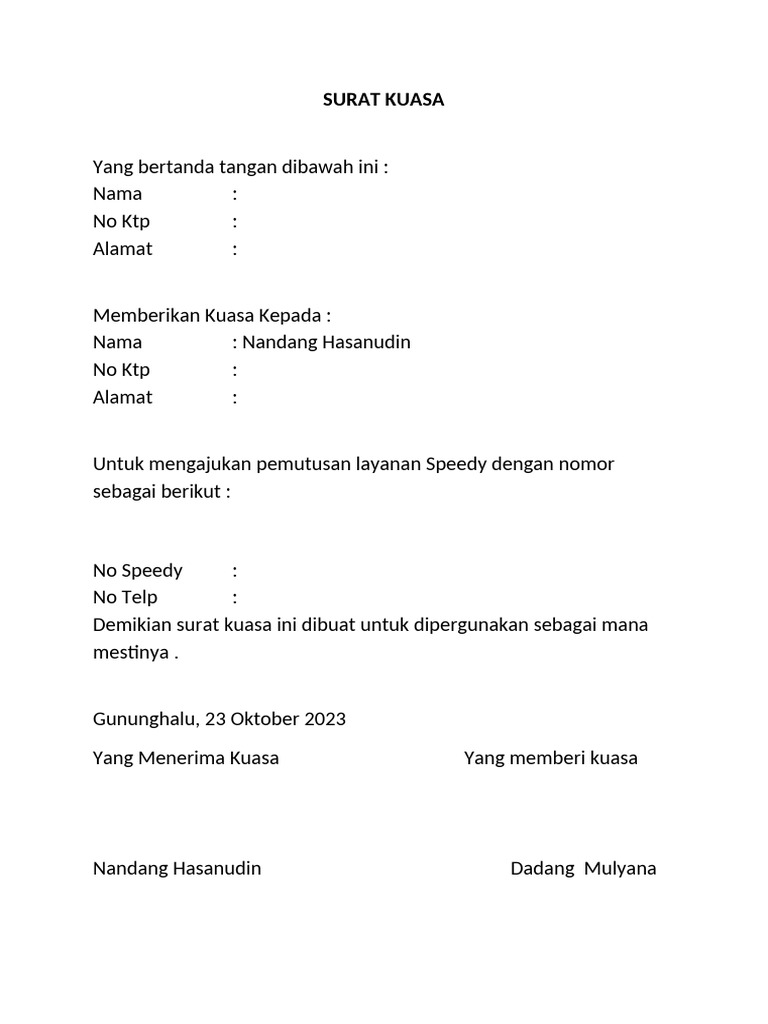 Surat Kuasa Indihome | PDF