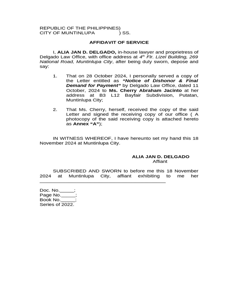 TEMPLATE - Affidavit of Service | PDF