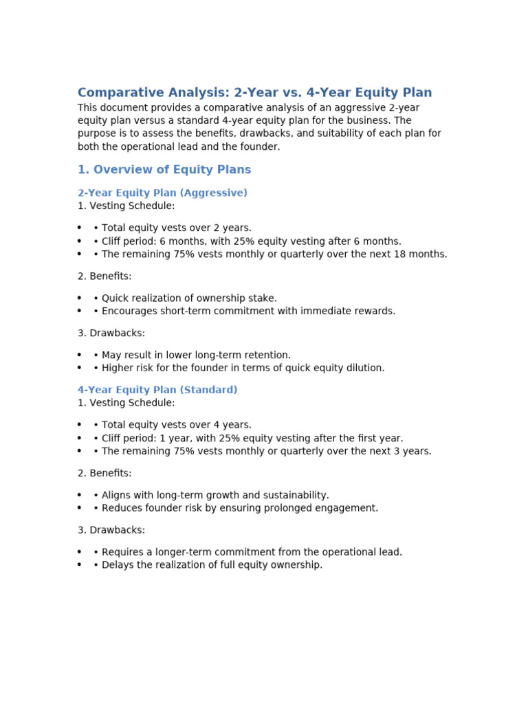 Comparative Analysis Equity Plan | PDF | Equity (Finance) | Vesting