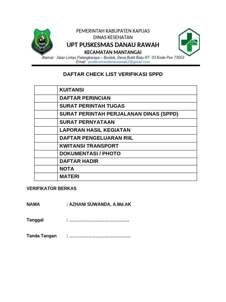 Daftar Check List Verifikasi SPPD | PDF