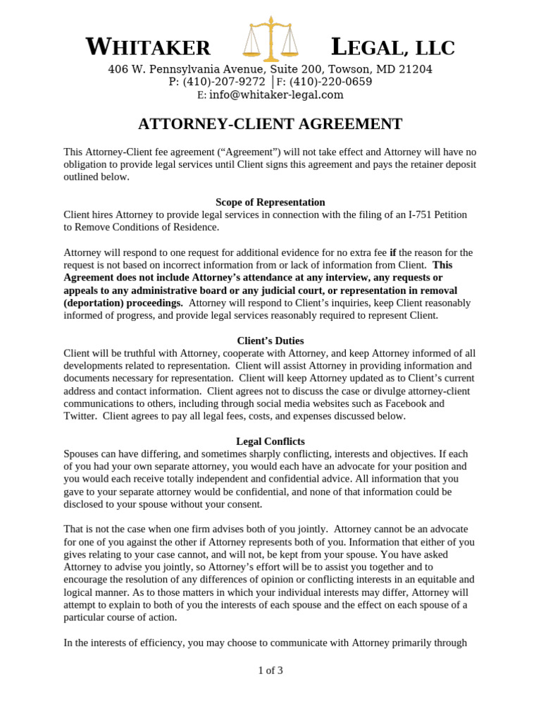 Maryland Flat Fee Attorney Agreement | PDF | Lawyer | Attorney's Fee
