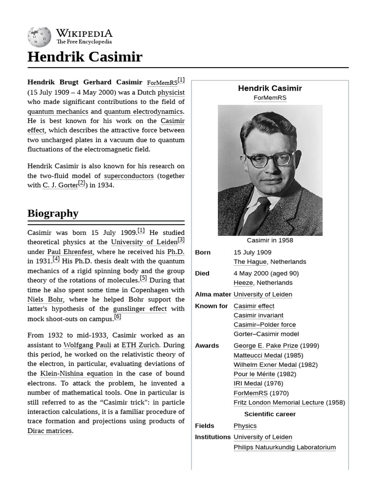 Hendrik Casimir Pdf Physics Theoretical Physics