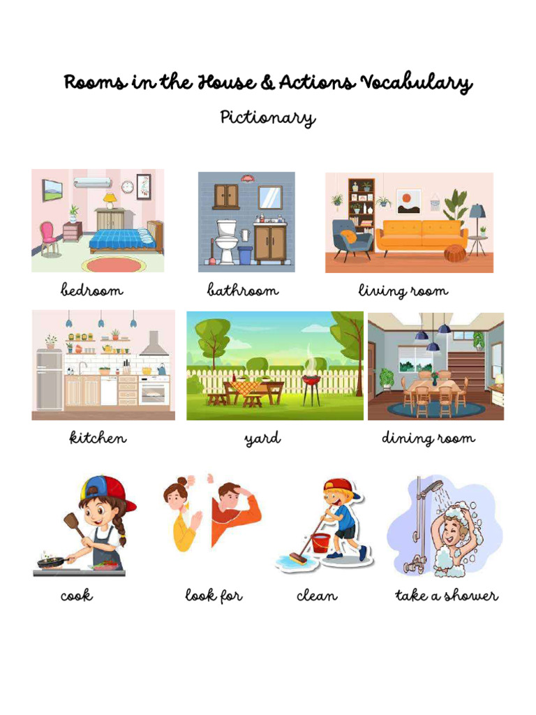ROOMS IN THE HOUSE & ACTIONS Vocabulary | PDF