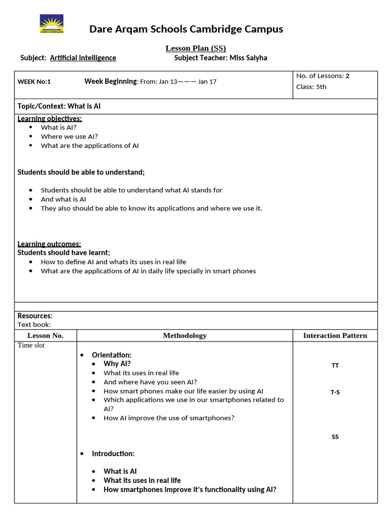 Daily Lesson Plan (Final) | PDF | Artificial Intelligence | Intelligence (AI) & Semantics