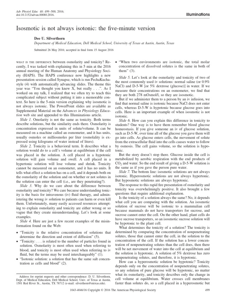 ART 2 Isosmotic Is Not Always Isotonic | PDF | Biology | Cell Biology