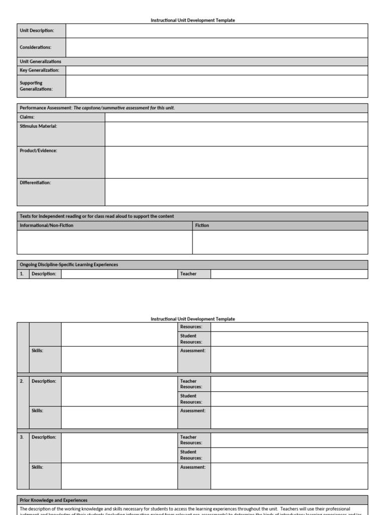 Instructional Unit Development Guide | PDF | Learning | Teachers