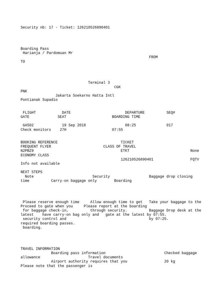 Boarding Pass Garuda Indonesia 3 | PDF