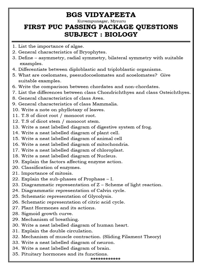 I Puc Bio-Passing Package Questions | PDF