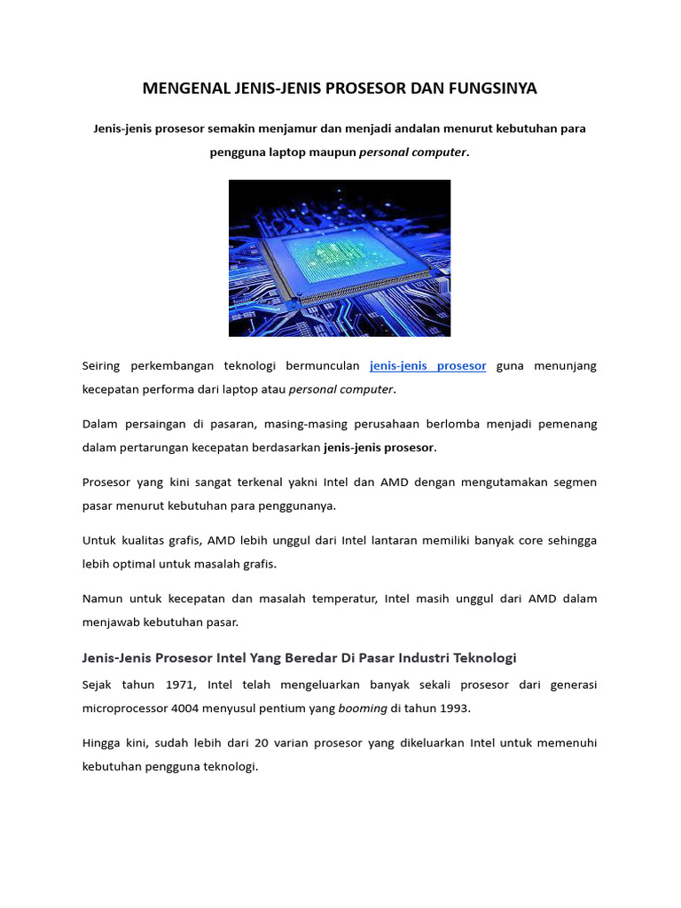 Jenis Prosesor Intel dan Fungsinya | PDF
