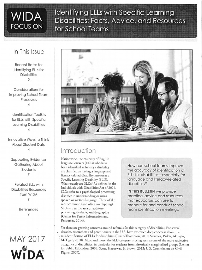 WIDA (2017) Identifying ELLs With SLD Facts, Advice and Resources For ...